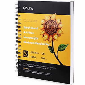 Ohuhu Marker Pads Art Sketchbook, 7.6"x10" Large Paper Size, 120LB/200GSM Heavy Smooth Drawing Papers, 60 Sheets/120 Pages, Spiral Bound Sketch Book for Alcohol Markers Christmas Gift