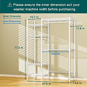 Ulif U7 Over the Washer and Dryer Storage, Laundry Room Heavy-Duty Space Saver with 6 Shelves and 2 Hanger Rods, Laundry Clothes Drying Rack and Toiletries Organizer, 47.2”W x 13.4”D x 77.4”H, White