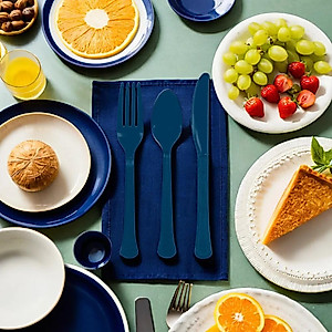 True Navy Plastic Heavy Weight Assorted Cutlery Set (24 Pc.) - Durable & Elegant Utensils, Perfect for Parties, Events, and Everyday Use