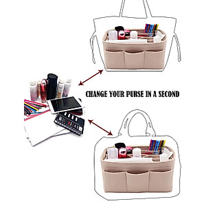 LEXSION Felt Handbag Organizer,Insert purse organizer Structure Shaper fits Speedy 8001 Beige M