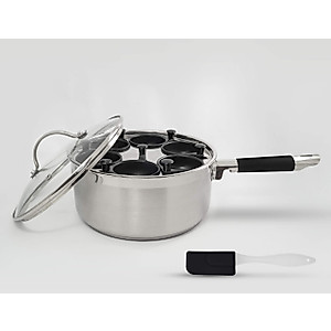 ExcelSteel Silicone Spatula Gift, Easy Use Stove Top Breakfast Brunch Egg Poacher Saucepan 6 Cup, 4Qt, Stainless