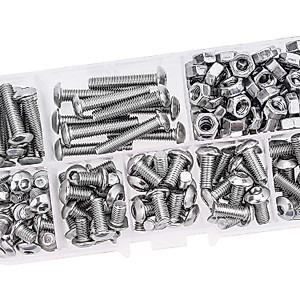 Sutemribor 180Pcs M5 Stainless Steel Button Head Hex Socket Head Cap Bolts Screws Nuts Assortment Kit + Wrench