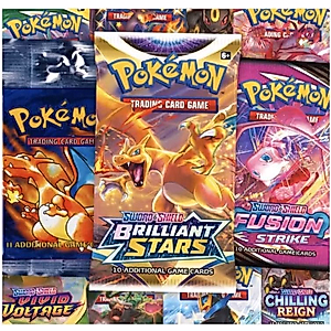 Pokemon TCG: Authentic Factory Sealed Booster Pack (Includes Mystery Card Bundle - V/VMAX 1 in 3 - Bonus Free Protective Card Holder!)