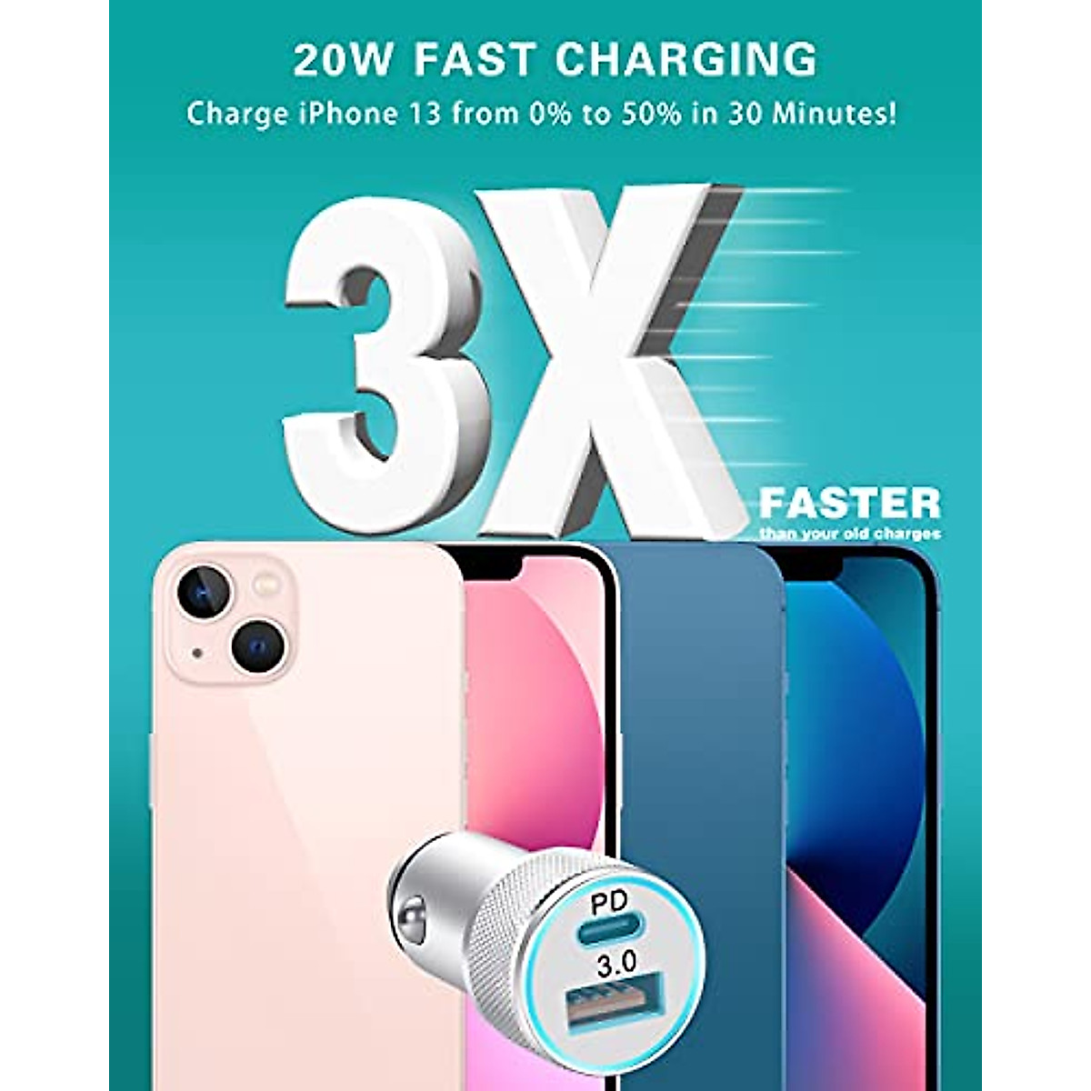 LUOSIKE 20W USB C Fast Car Charger for iPhone 14/13 /12 / Pro Max/Mini /11 /XS/XR/X /8, iPad, AirPods (Dual Port Power Delivery PD Car Adapter with MFi Certified USB C to Lightning Cable 3FT)