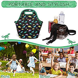 VASCHY Lunch Bag for Children, Neoprene Insulated Lunch Box Bag Tote with Detachable Adjustable Shoulder Strap in Cute Dinosaur