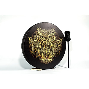 Vegan Shaman "Owl Soul" Drum 20'' | Healing Sound Therapy | Tunable Frame Drum | Water Resistant Membrane | Deep Bass Sacred Sound | With a Soft Protecting Bag