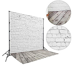 HUAYI 5X7ft White Brick Wall With Gray Wooden Floor Photography Vinyl Backdrop D-2504
