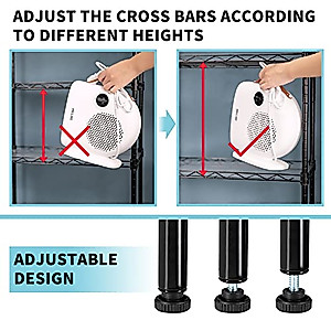 azamine 6-Tier Storage Shelves, Metal Storage Rack Adjustable Shelving Unit with 4 Hooks for Pantry Laundry Bathroom Kitchen Closet (21L x 11W x 70H, Black)