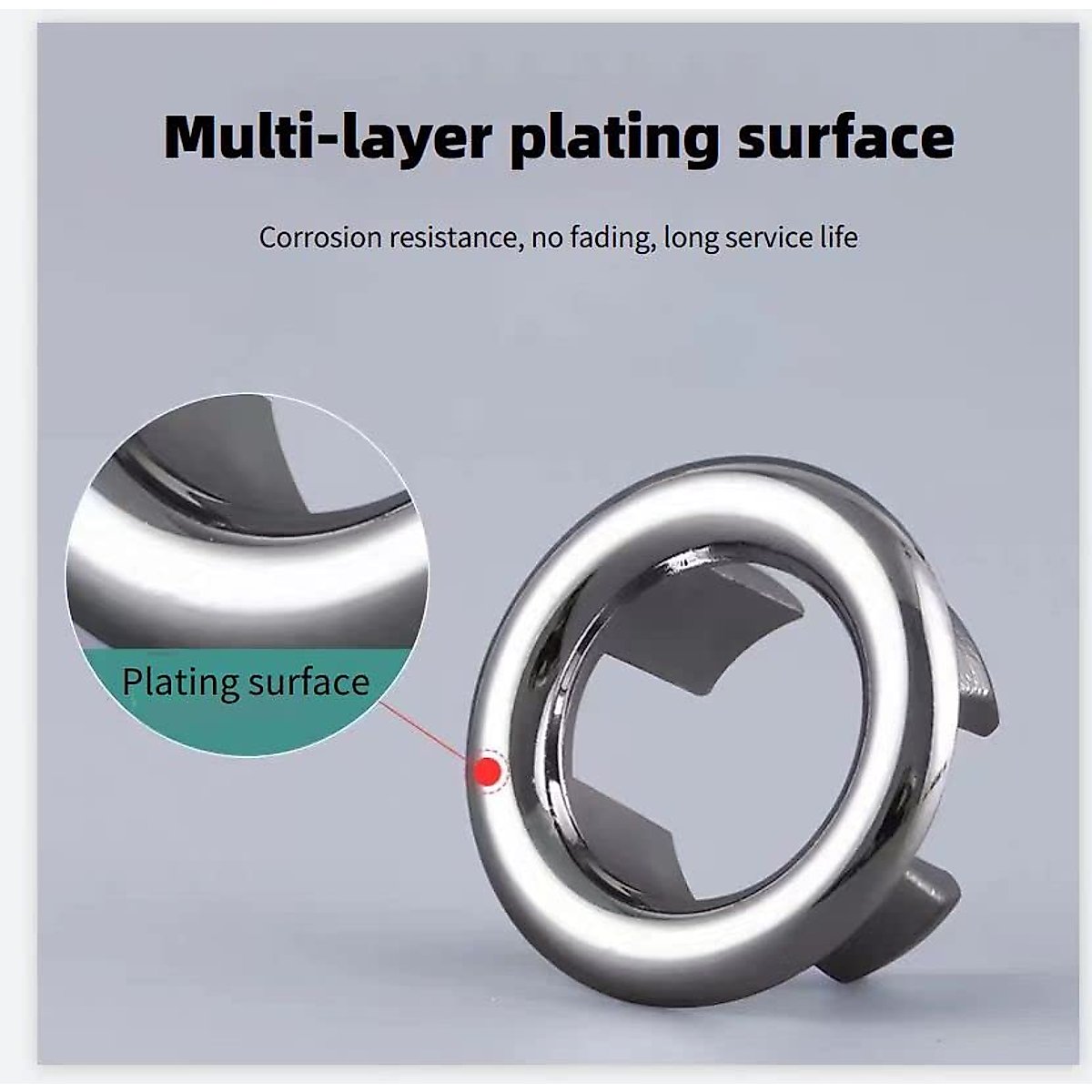 12 Pieces Sink Overflow Ring, Sink Overflow Ring Set Bathroom Accessary Kitchen Bathroom Sink Basin Overflow Cover Vanity Sink Overflow Cover, Silver (6 per item)