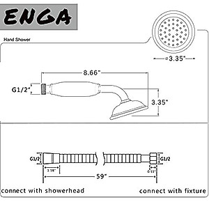ENGA Vintage Hand-held Shower Rain Sprayer Telephone Shaped Brass Ceramic Shower Head with 59 Inch Hose for Bathroom (Chrome Finish)