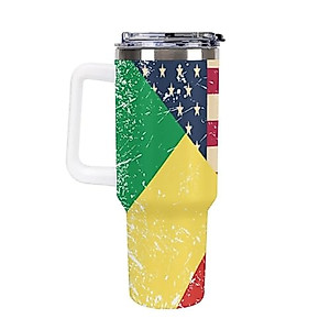 U.S. And Congo Retro Flag Insulated Tumblers with Handle Stainless Steel Coffee Mug Funny Travel Cup with Lid Straw 40oz