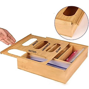 CNL DESIGNS INC. Bamboo Ziplock Bag Organizer for Drawer, Food Storage Organizer, Sandwich Bag Organizer for Kitchen, Compatible with Gallon, Quart, Sandwich & Variety Snack Size Bags.