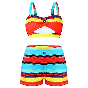BOSREROY 2 Piece Women Swimsuit with High Waist Boyshort, Womens Bathing Suits Elastic& Strecthy for Beach Sports Swim Wear