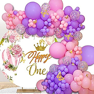 Pastel Pink Purple Balloon Garland Arch Kit 129 Piece Butterfly Theme Balloon Arch with Confetti Latex Balloons for Girls Women Birthday Baby Bridal Shower Wedding Party Decoration