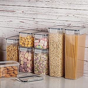 BellaCasa Essentials Airtight Food Storage Containers with Lids, 24 pcs Plastic Kitchen and Pantry Organization for Cereal, Dry Food, Sugar and Snacks, BPA free Includes Spoon, 24 Labels, Marker