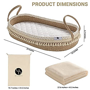 Maidek Baby Changing Basket - Handmade Woven Cotton Rope Moses Basket - Changing Table Topper with Mattress Pad, Removable Cover, Soft Blanket, Furniture - 29x16x4.7"
