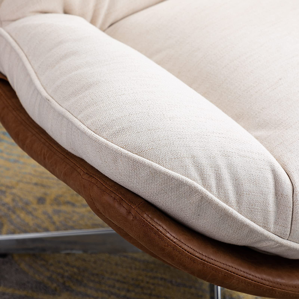 DUOMAY Swivel Accent Chair, Modern Linen Soft Foam Lounge Chair with High Back, Comfy Rocker Chair for Living Room Bedroom Reading Room Office, Tilt & Swivel, Chrome Base, Beige