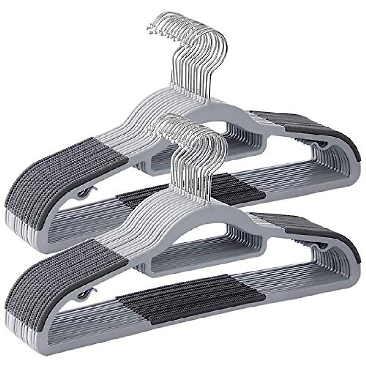 Kang Yuan Plastic Hangers 50 Pack Dry Wet Clothes Hangers Space Saving Coat Hanger, Upgraded Rubber Stripe Non-Slip Pants Hangers, 360° Swivel Hook Clothes Hangers, 16.5 Inches, Gray