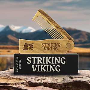 Striking Viking Pack of 2 Mustache Wax (Vanilla Scent) & Beard Folding Comb for Men