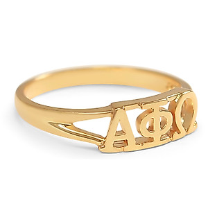 The Collegiate Standard Alpha Phi Omega Co Ed 14k Gold Plated Sorority Ring with Greek letters (7.0)