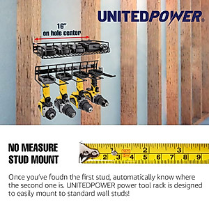 UNITEDPOWER Wall Mounted Power Tool Organizer Holder, Heavy Duty Utility Storage Rack for Battery Powered Hand Tools, Cordless Drill Rack and Tool Shelf Compact Design, Drill Rack With Tool Shelf