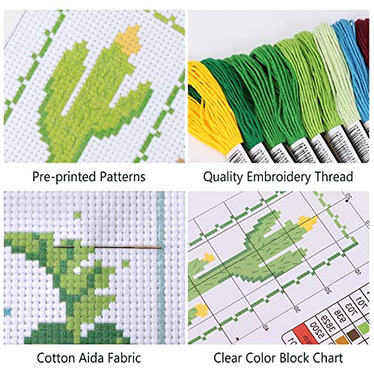 Caydo 3 PCS Cross Stitch Bookmark Kits, Stamped Embroidery Bookmark Kit for Kids Adults Beginner, DIY Counted Crossstitch Christmas Gift for Book Lovers(Green Plants)