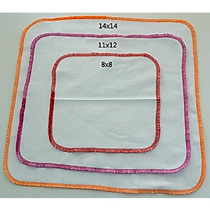 2 Ply 8x8 Inches White Cotton Birdseye Little Wipes Set of 20 Rainbow Edging