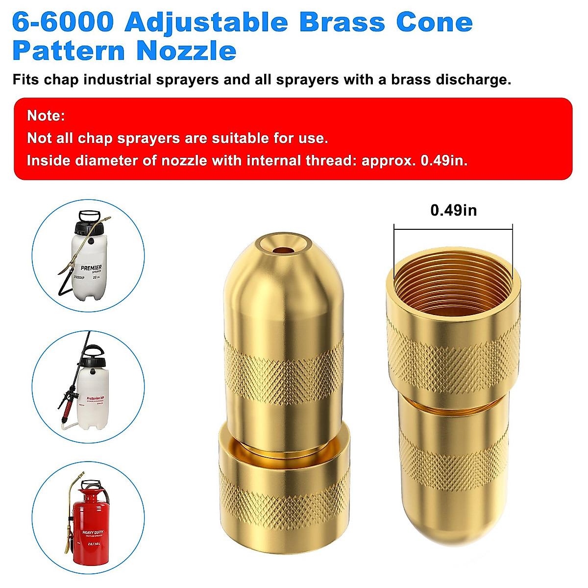 6-6000 Brass Sprayer Cone Nozzle For Cha-p Industrial Sprayers 1941,1831,1480,1449,21250XP,21240XP,97700N,97600N- Adjustable Garden Sprayers Accessories - 2 Pack