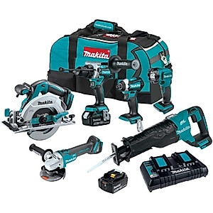 Makita XT616PT 18V LXT Lithium-Ion Brushless Cordless 6-Pc. Combo Kit (5.0Ah), BL1860B 18V LXT Lithium-Ion 6.0Ah Battery, and XAG04Z 18V LXT Li-Ion Brushless Cordless 4-1/2” / 5" Cut-Off/Angle Grinder