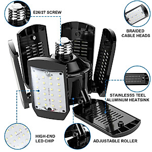 Doeklpo 2 Pack LED Garage Lights,150W LED Shop Light,15000LM LED Garage Ceiling Lights,Garage LED Lighting with 6+1 Deformable Panels,E26/E27 Garage Lights Ceiling LED for Warehouse Garage,Workshop