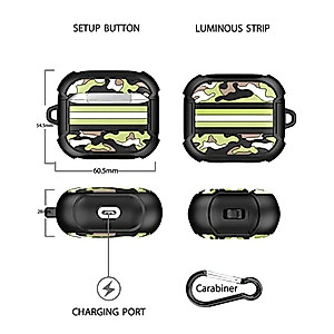Tamiia Case Compatible with AirPods 3rd Generation (2021) Luminous Cover, Rugged Corner Design AirPods 3 Camo Case, Full-Body Shock Protective Cover with Keychain for AirPods 3 Charging Case, Black