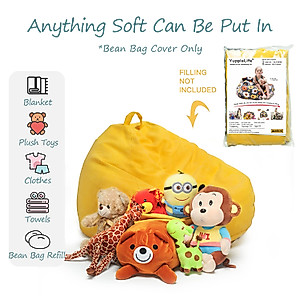 YuppieLife Stuffed Animals Bean Bag Chair Cover Candy-Colored Bean Bag（Just Cover, No filling）/Large Stuff 'n Sit Organization/Toy Storage Bag/Kids Toys Organizer（38'',Ginger）
