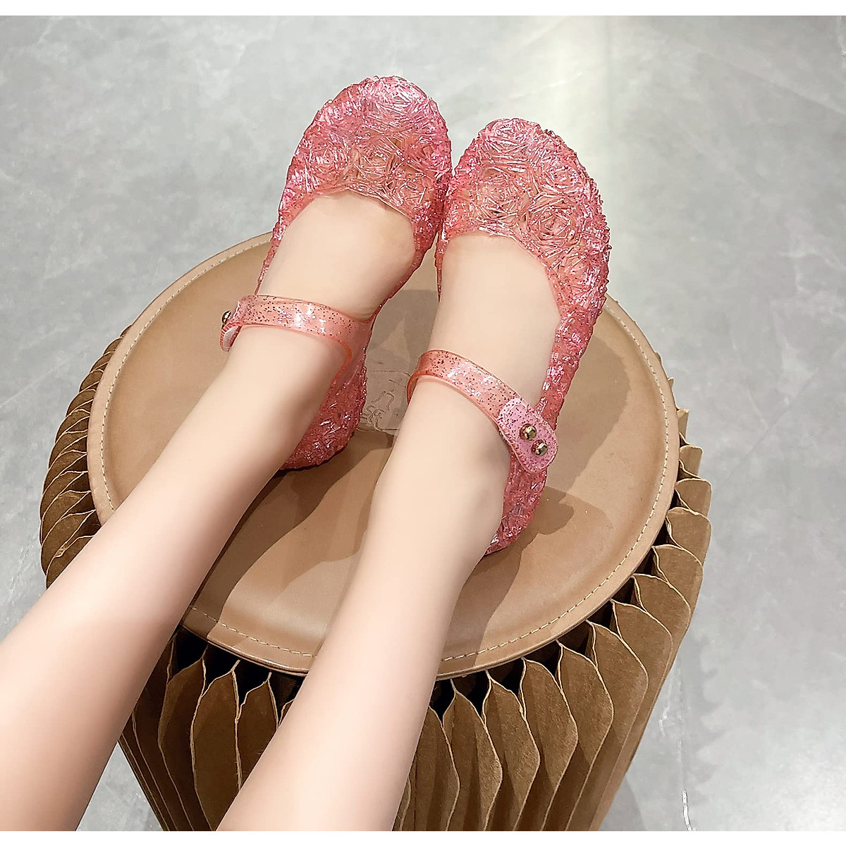 OMGard Jelly Shoes for Girls, Snow Queen Princess Birthday Sandals for Little Girls, Pink Toddler Glitter Sandals Size 2, Frozen Inspired Party Cosplay Costumes Dress Flats