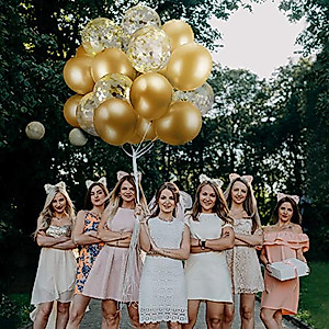 60 Pack Gold Balloons + Gold Confetti Balloons w/Ribbon | Balloons Gold | Gold Balloon | Gold Latex Balloons | Golden Balloons | Party Balloons 12 inch | Clear Balloons with Gold Confetti |