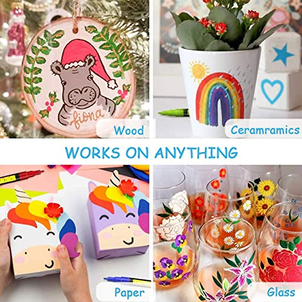 Acrylic Paint Pens,Emooqi Marker Pens for DIY Craft Projects Waterproof Paint Art Marker for Rock Painting, Ceramic, Glass,Canvas,Mug,Wood,Metal-0.7mm fine tip (24 PCS)