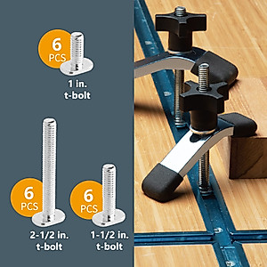 POWERTEC 71174V T Track Knob Kit, 5/16-18 Threaded bolts and Washers, 46 Piece Set, T Track Bolts, T Track Accessories for Woodworking Jigs and Fixtures