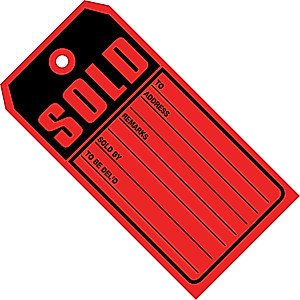 Aviditi G2530 13 Point Cardstock Sold Tag, 4-3/4" Length x 2-3/8" Width, Red (Case of 500)