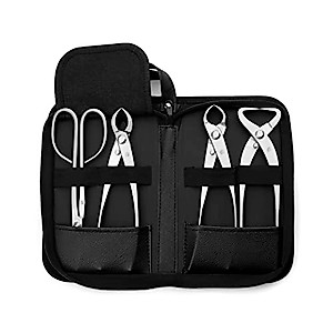 TianBonsai 4-PCS Bonsai Tool Set Including Concave Cutter Straight Edge Cutter Trunk Splitter And Bonsai Scissors Equip With Tool Bag