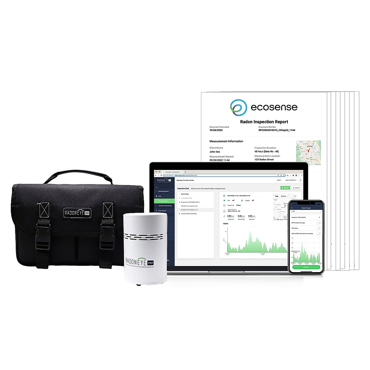 Ecosense RD200P RadonEye Pro, Certified Digital Radon Monitor for Professionals, Easy Report Generation, User Friendly App,Dashboard,Report All-in-One Package