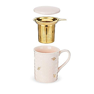 Pinky Up Annette Ceramic Tea Mug and Loose Leaf Tea Infuser, Loos Leaf Tea Accessories, Tea Tumbler Cup, Honeycomb Design, 12 oz