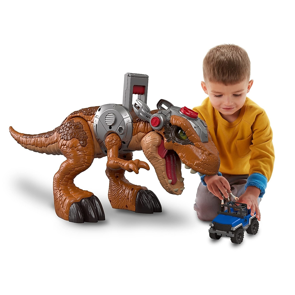 Fisher-Price Imaginext Jurassic World Dinosaur Toy, T. rex with Lights & Owen Grady Figure, Preschool Kids Ages 3+ Years (Amazon Exclusive)