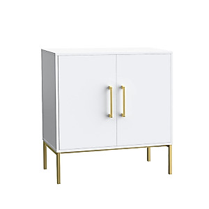 JOZZBY Buffet Sideboard Cabinet with Storage, Modern Wooden Free Standing Cabinet with Adjustable Shelves, White and Gold Cabinets for Living Room, Kitchen, Hallway
