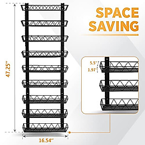 Spice Rack Wall Mount, 9 Tier Adjustable Spice Rack, Spice Organizer, Pantry Door Organizer, Heavy Duty/Easy to Assemble Space Saving Hanging Spice Seasoning Rack Organizer for Kitchen Cabinet