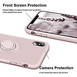 Vooii for iPhone Xs/X Case Kickstand | Baby Grade Liquid Silicone | 10ft Drop Tested Protective, Microfiber Lining Shockproof Full-Body Cover Case for iPhone Xs/X (Sand Pink)