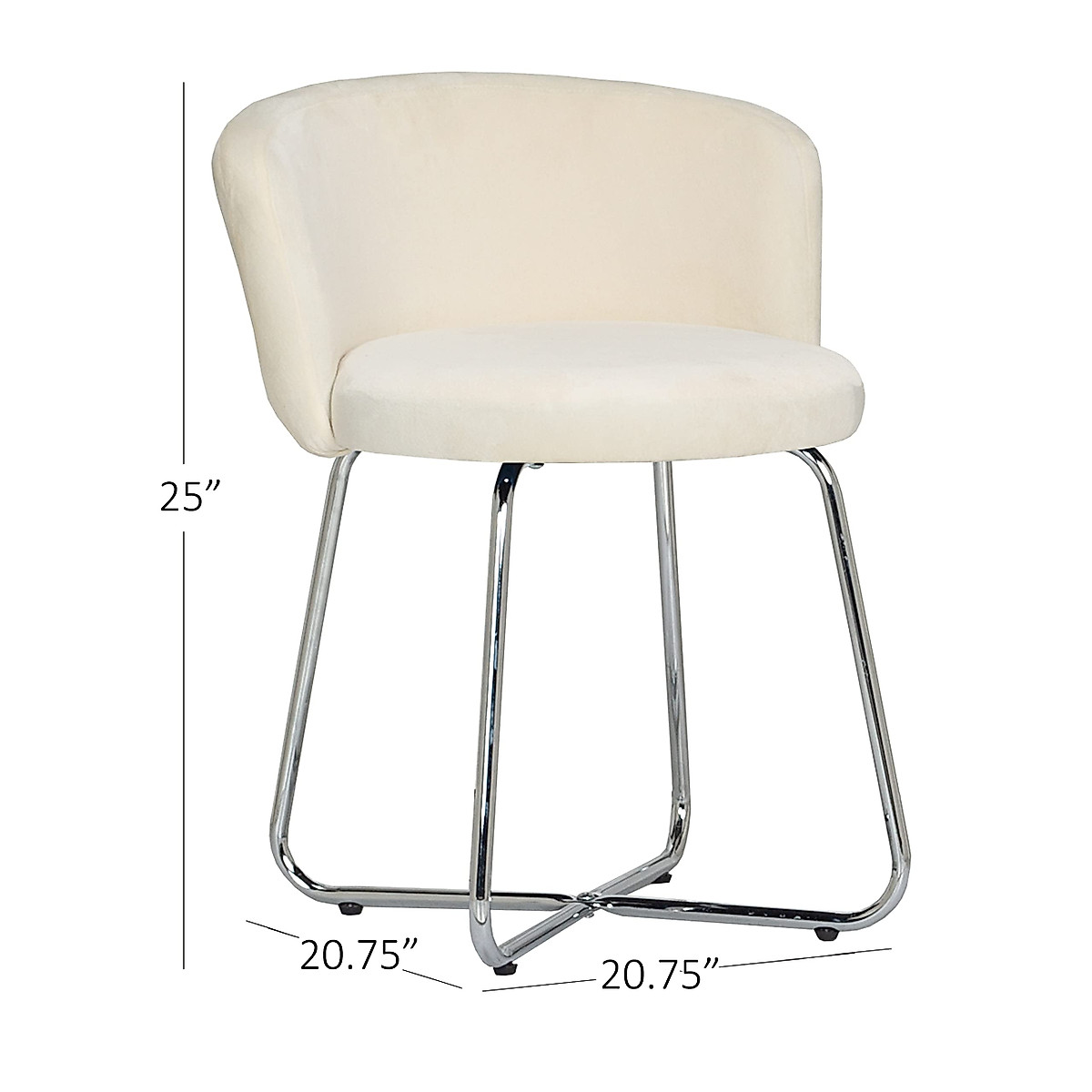 Hillsdale, Marisol Round Metal and Upholstered Vanity Stool with Scoop Back for Makeup Room or Bathroom, Off-White