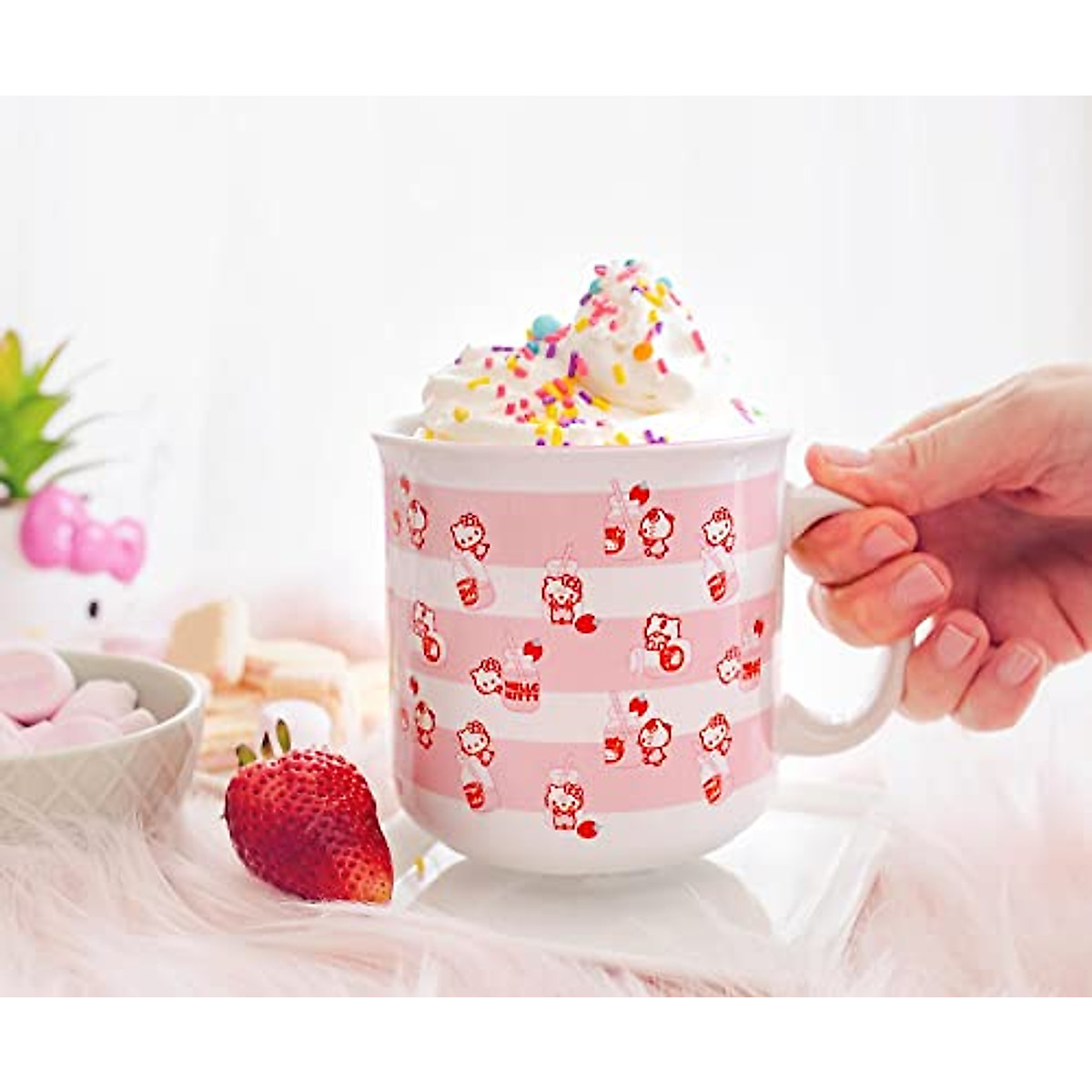 Silver Buffalo Sanrio Hello Kitty Strawberry Milk Ceramic Camper Mug | Holds 20 Ounces