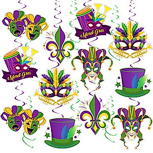Mardi Gras Party Hanging Swirls Decorations,Mardi Gras Ceiling Swirls Decorations Colorful Crown Mask Sign Hanging Decor for Mardi Gras Masquerade New Orleans Party Supplies