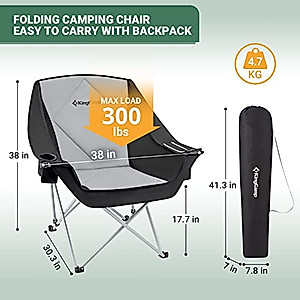 KingCamp Oversize Camping Folding Padded Seat with Cooler Bag and Armrest Cup Holder, Black&Dark Gray, Sofa Chair - Black