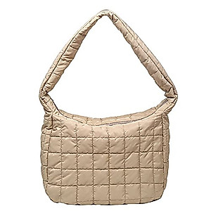 Women's Quilted Shoulder Bag Lightweight Tote Bag Soft Crossbody Bag Large Capacity Handbag Purse (khaki)