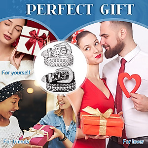 Geyoga Rhinestone Belt for Women 2 Pcs Bling Studded Leather Belt Western Studded Belt Cowgirl Belt (Fits Waist Size 31-37 Inch)